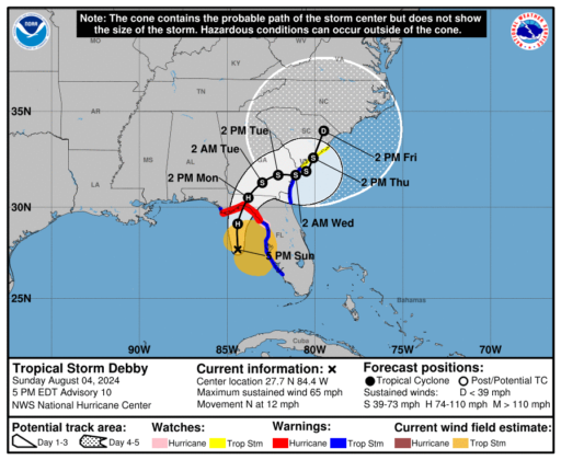 Debby Strengthening, Watches and Warnings Dropped in South Florida ...