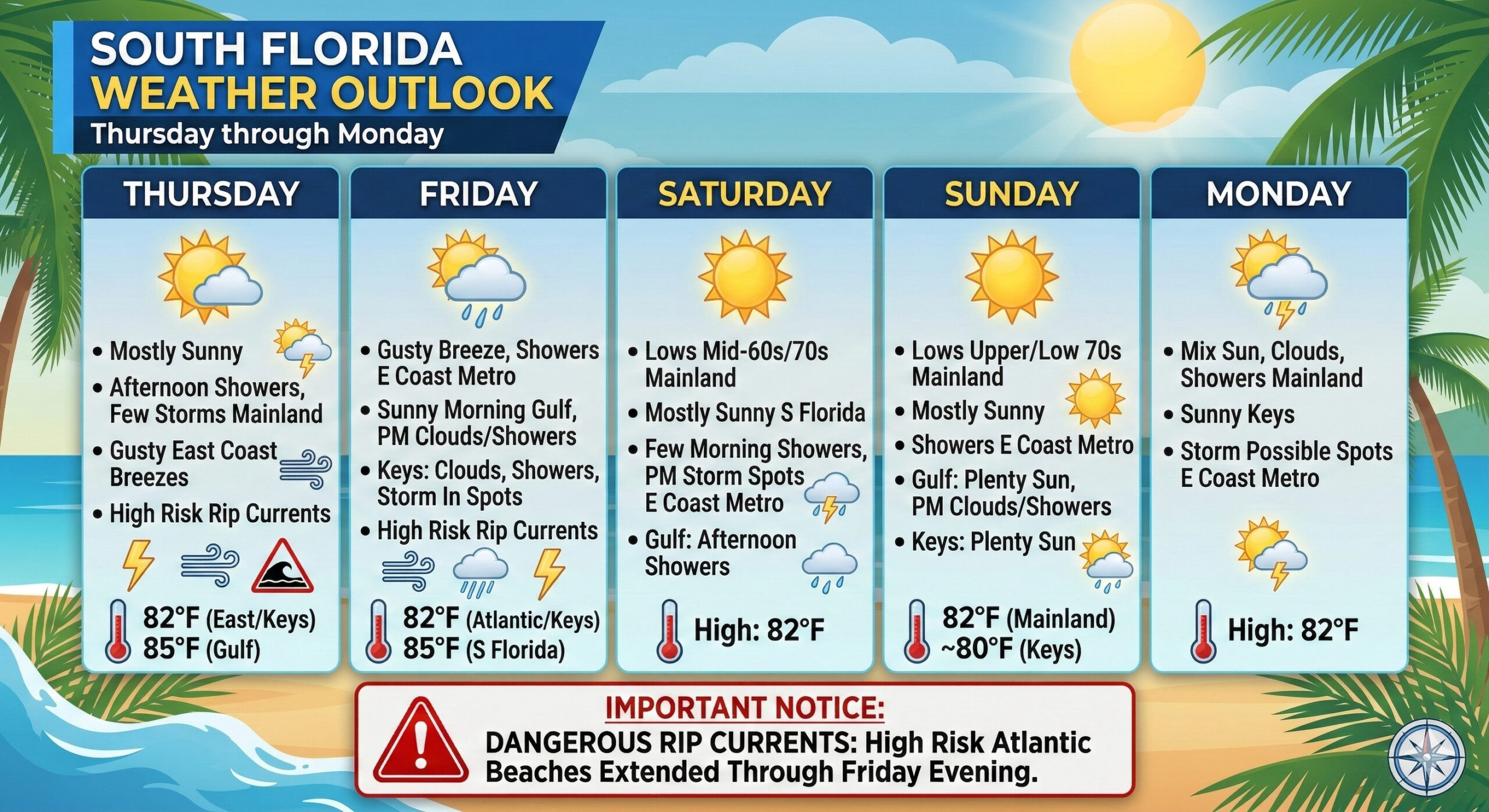 South Florida Sunny With Afternoon Showers and High Rip Current Risk ...